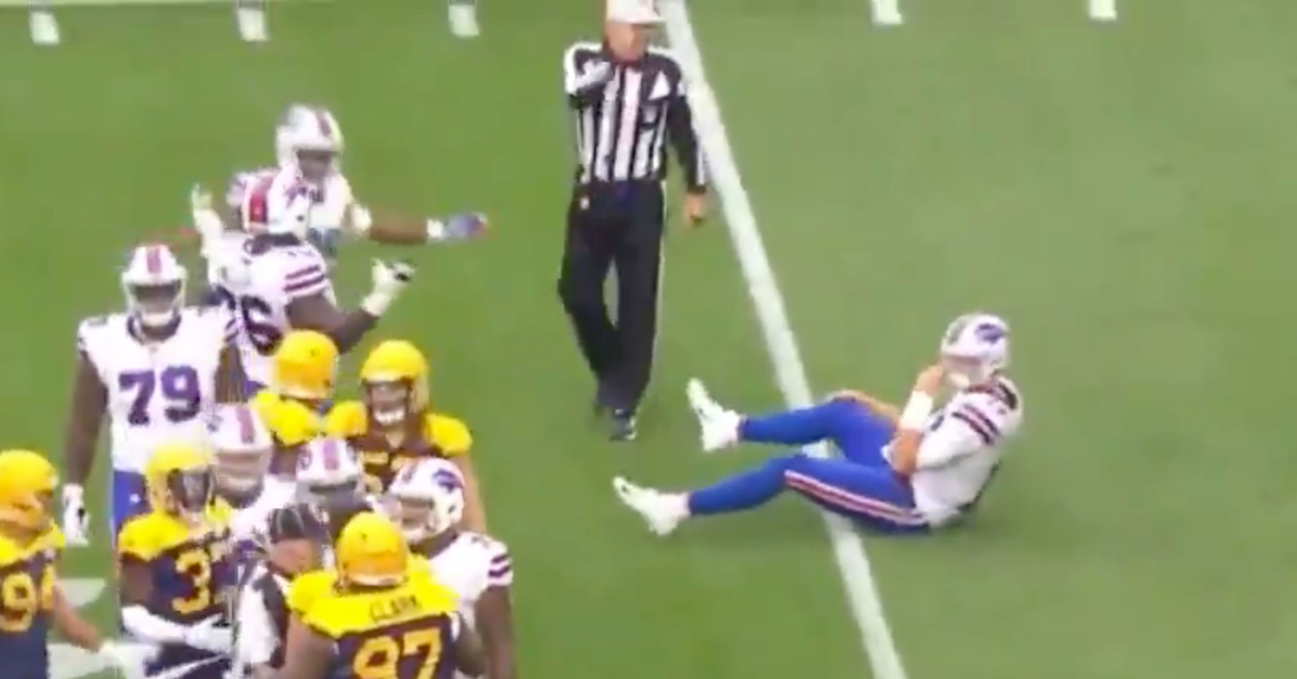 Josh Allen Flops After Being Shoved, Ref Tells Him To Get The Hell Back Up
