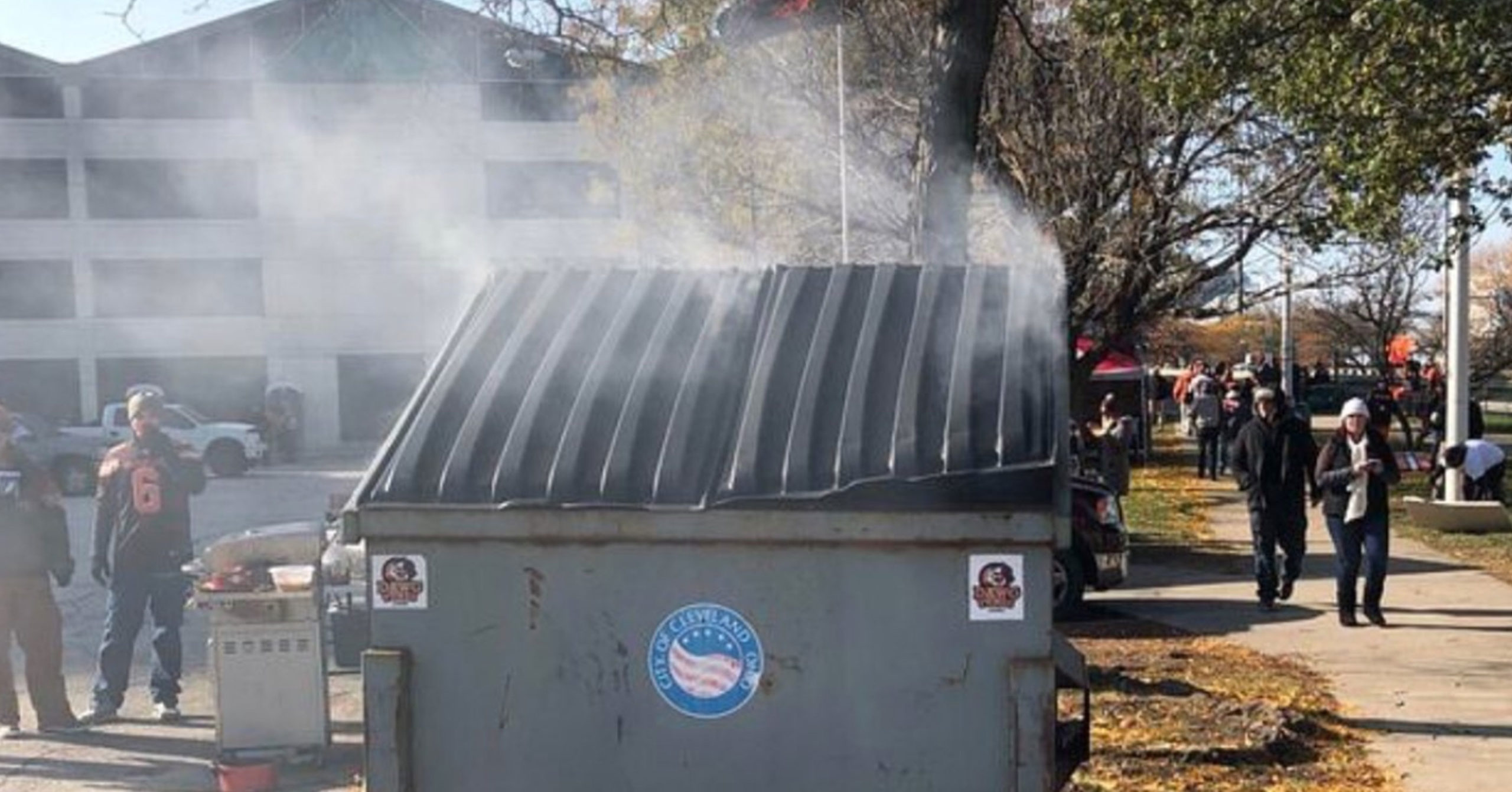 There's An Actual Dumpster Fire Outside The Browns Stadium In Cleveland
