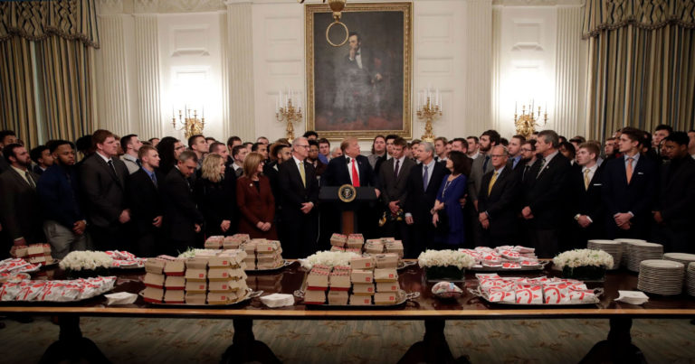 Donald Trump Serves Fast Food Buffet To FCS College Football Champions ...