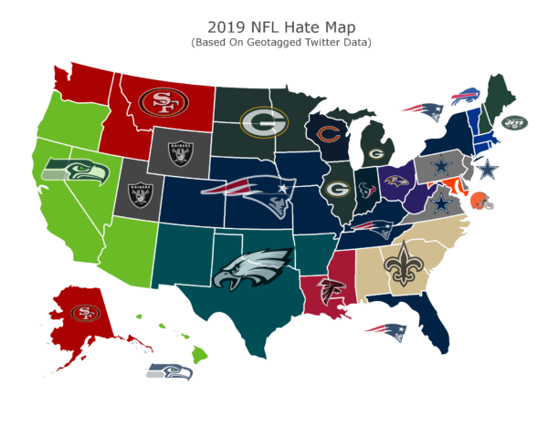 Map Shows Which NFL Team Each U.S. State Hates The Most
