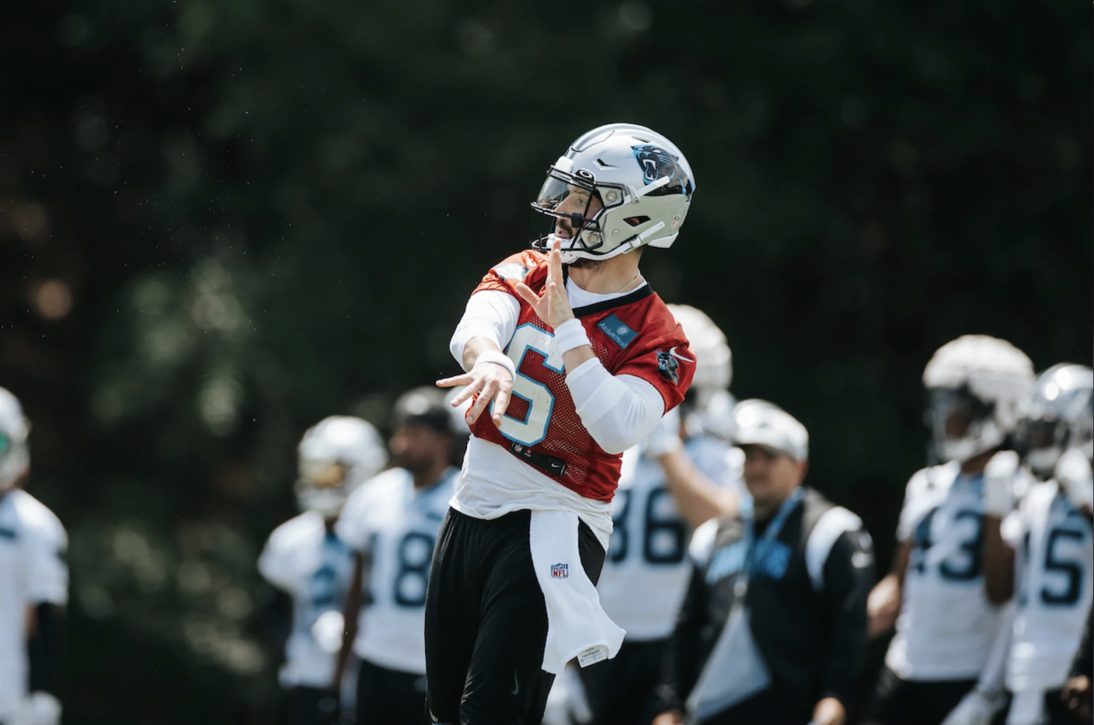 Baker Mayfield Throws Interception In First Practice With Carolina ...