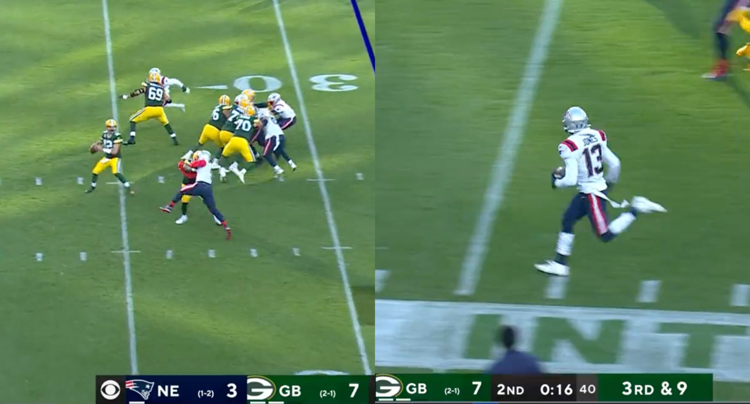 Aaron Rodgers Throws A Pick-6 At End Of First Half vs Patriots - Daily ...