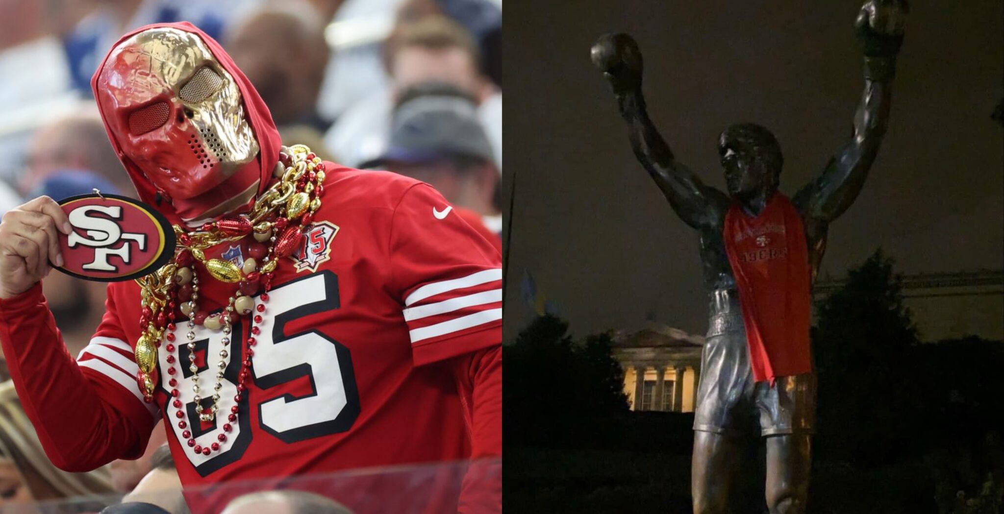 49ers Fans Hang A Team Shirt On Rocky Balboa Statue In Philadelphia ...