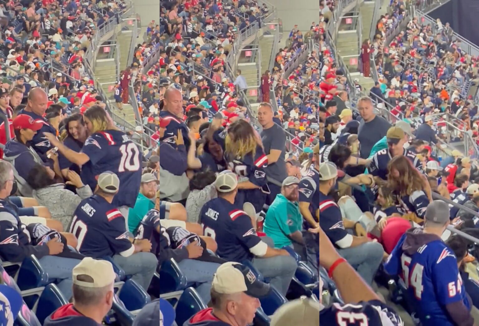Female Patriots Fan Gets Pushed Row Of Seats In Brawl During SNF Game ...