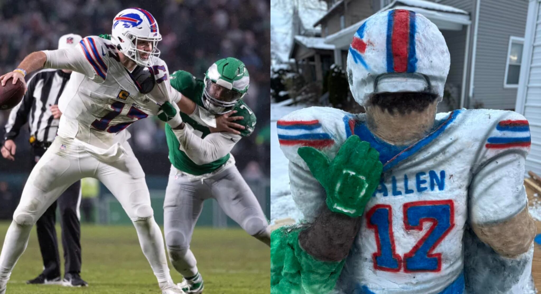 Bills Fan Creates Snow Sculpture Of Josh Allen's Horse-Collar No Call ...