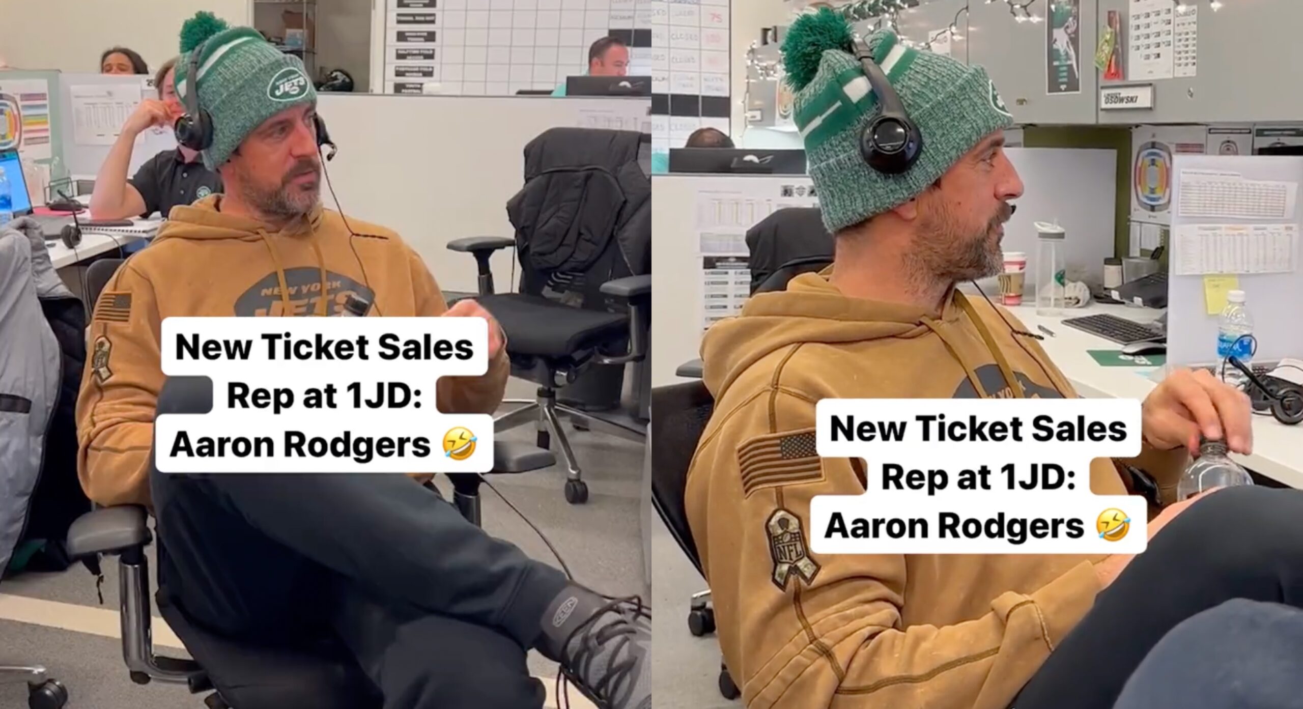 Aaron Rodgers Gets Job As Jets Ticket Sales Rep While Rehabbing Injury ...