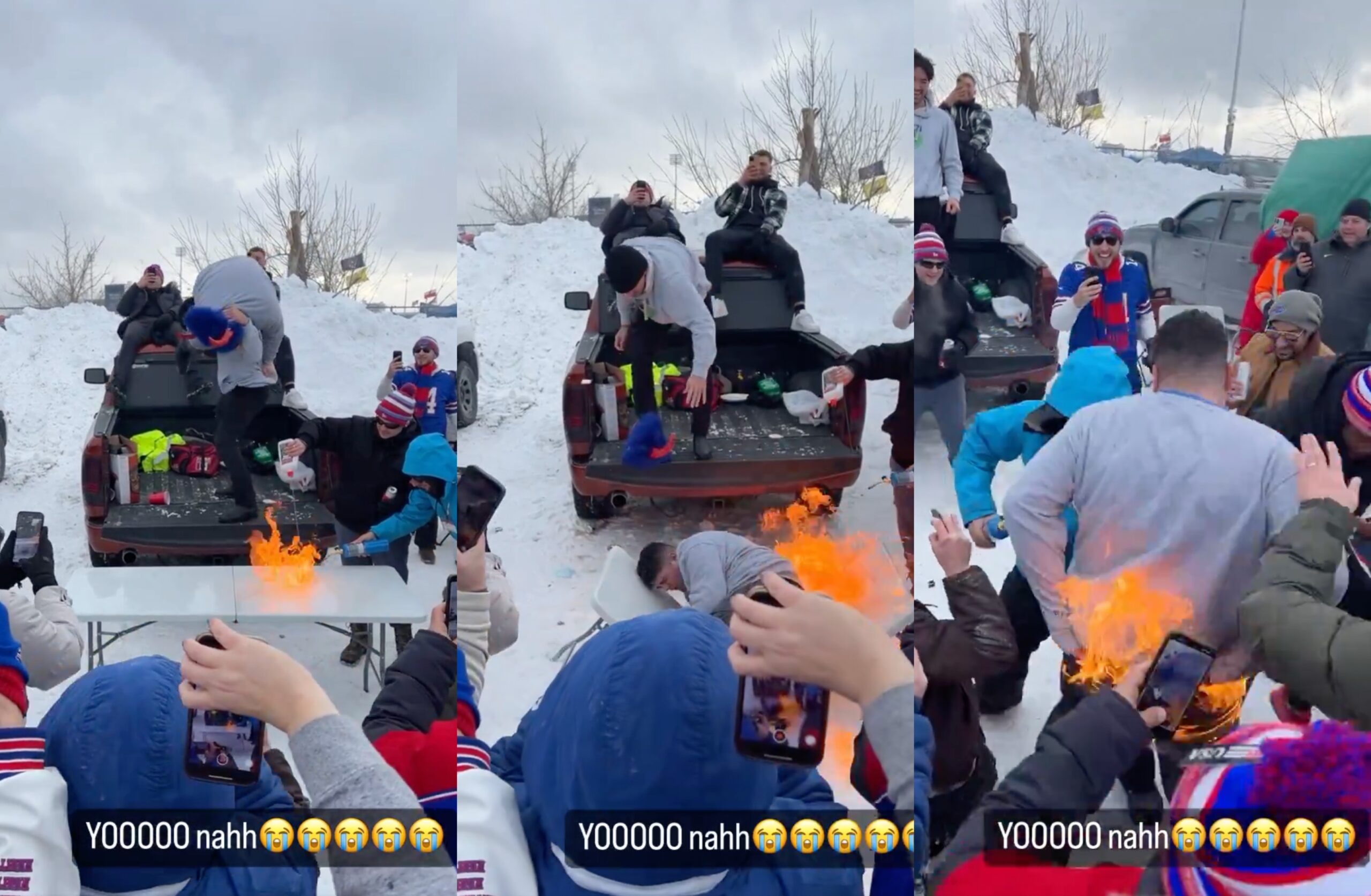 Fan Gets Caught On Fire After Being Slammed Onto Flamed Table Ahead Of ...