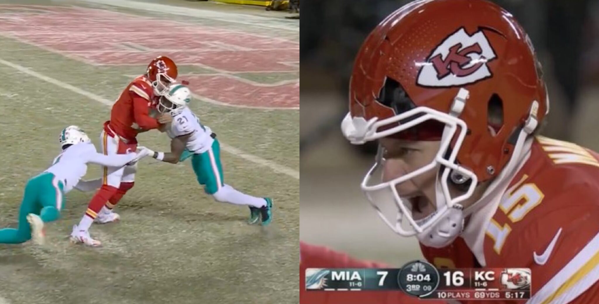Patrick Mahomes' Helmet Shatters After Taking Hit From Dolphins ...