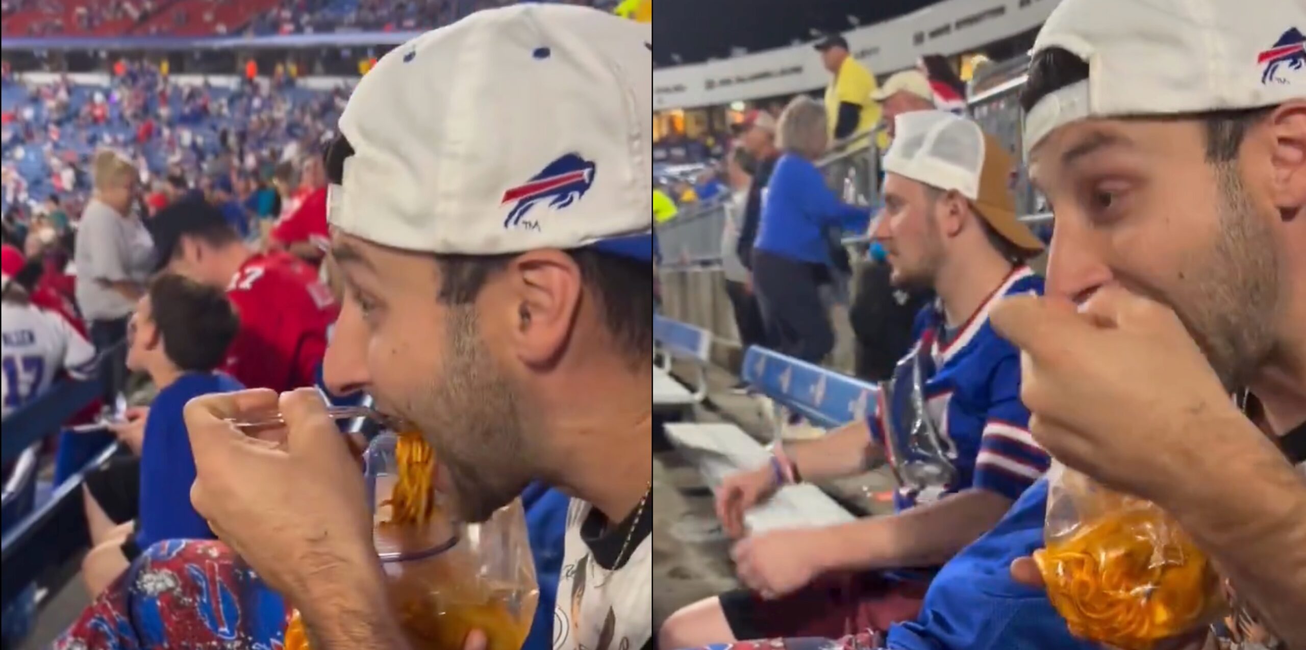 Bills Fan Spotted Eating Spaghetti Out Of A Ziploc Bag During MNF Game ...