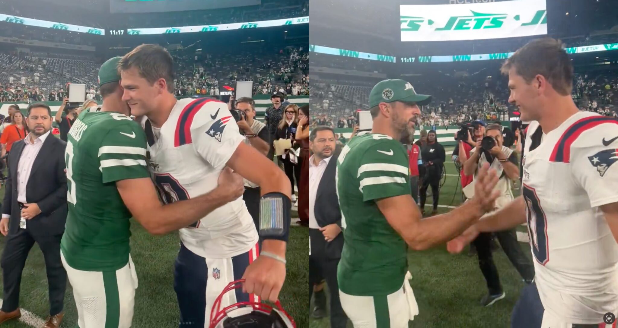 Patriots QB Drake Maye Refers To Aaron Rodgers As The 'GOAT' During Postgame Handshake - Daily Snark