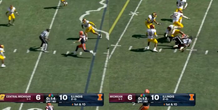 Illinois Quarterback Accidentally Takes Out Referee In Wild Play vs ...