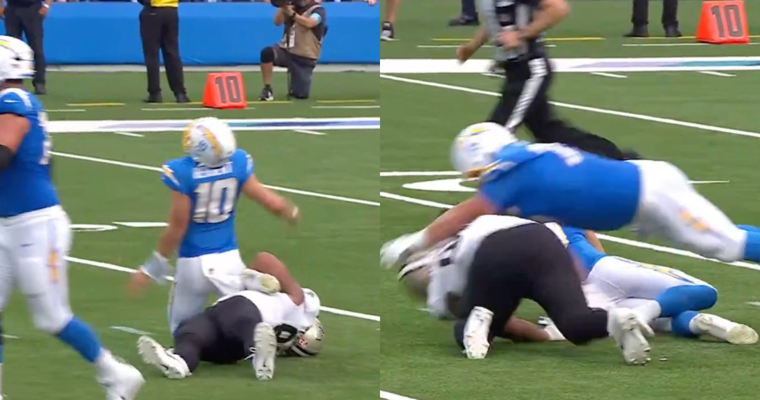 Chargers' Bradley Bozeman Goes After Saints Defensive Lineman After Dirty Play On Justin Herbert ...