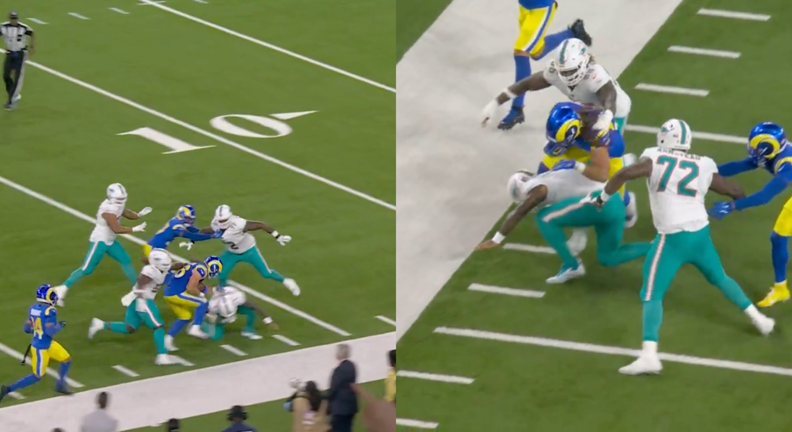 Tua Tagovailoa Takes A Knee To Head Trying To Tackle Rams Defender ...