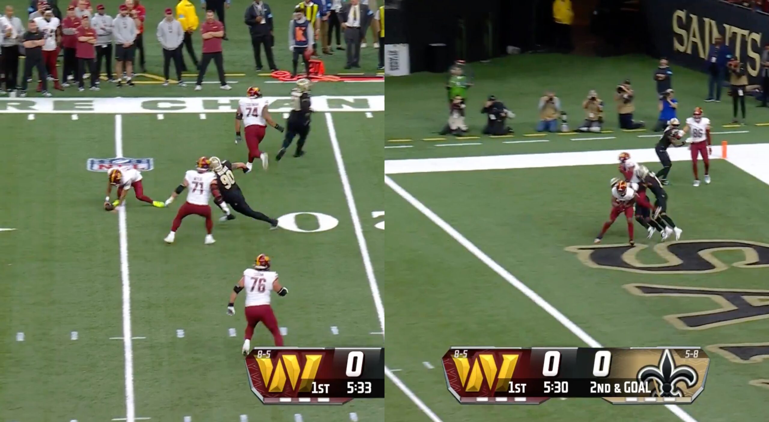 Jayden Daniels Stumbles And Throws A Dart To Terry McLaurin For TD vs ...