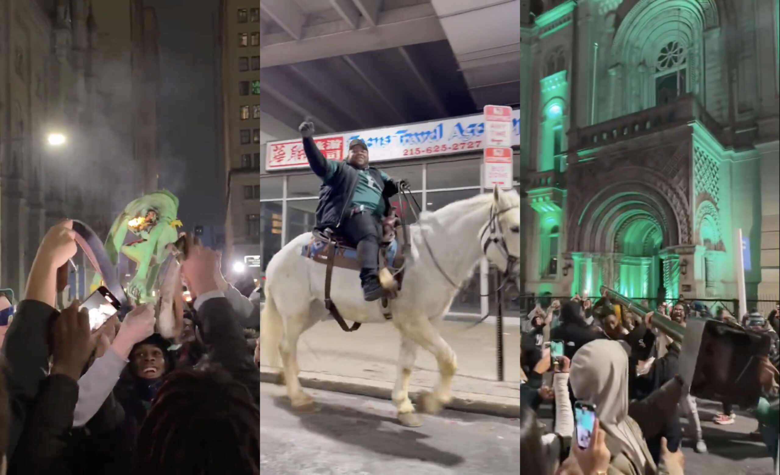 Eagles Fans Burn Kermit The Frog, Ride Horses And Rip Down Street Pole ...