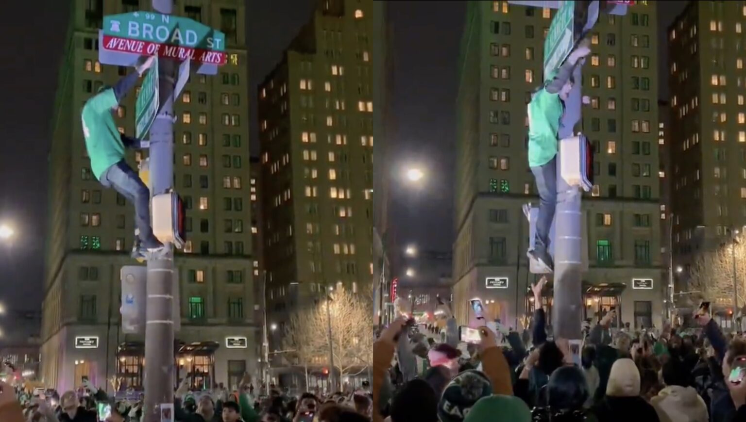 Eagles Fans Have Begun Climbing Poles In Philadelphia After Super Bowl ...