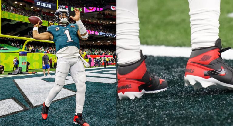 Jalen Hurts Rocking Throwback Air Jordan 1 'Bred' Cleats In Super Bowl LIX vs Chiefs - Daily Snark