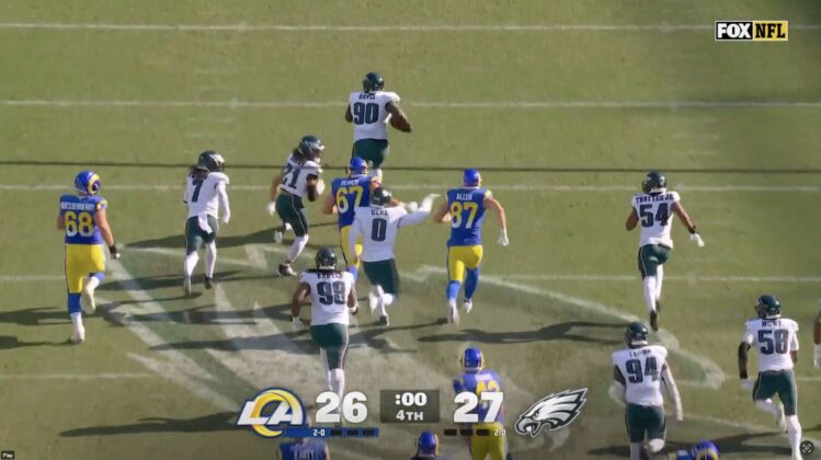 Eagles' Jordan Davis Blocks The Rams Game-Winning Field Goal Attempt ...