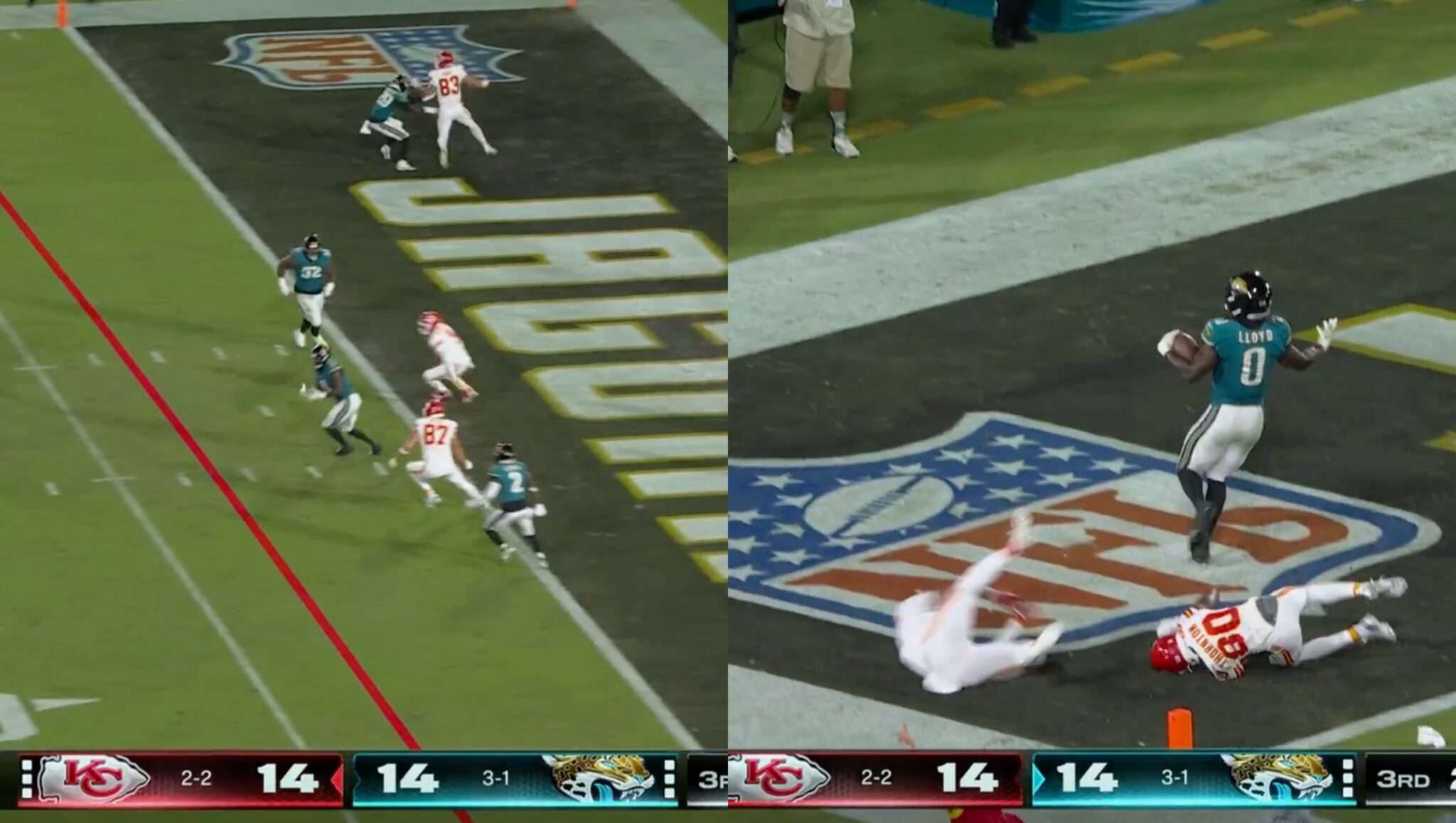 Jags LB Devin Lloyd Intercepts A Patrick Mahomes Pass At Returns It 99 ...