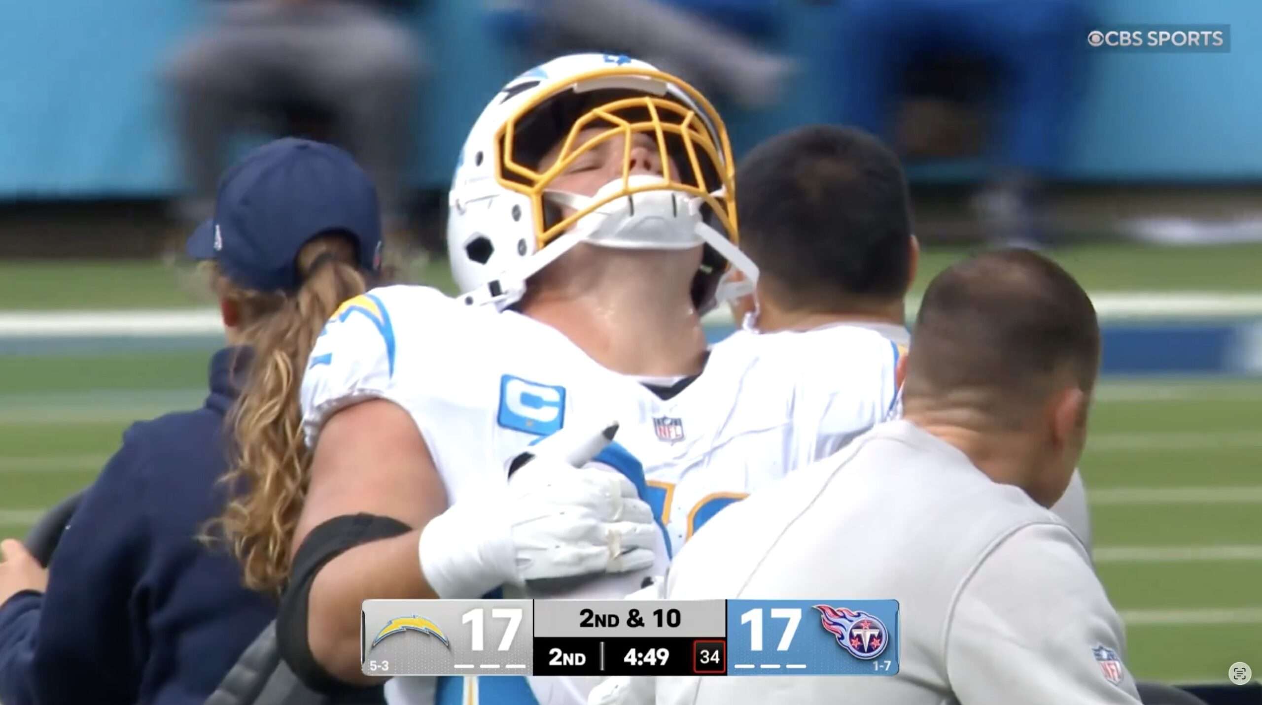 Chargers' Joe Alt Carted Off After Suffering Serious Leg Injury vs ...